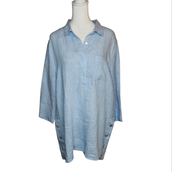 J. Jill | Tops | New J Jill Love Linen Blue Striped Button Side Popover ...
